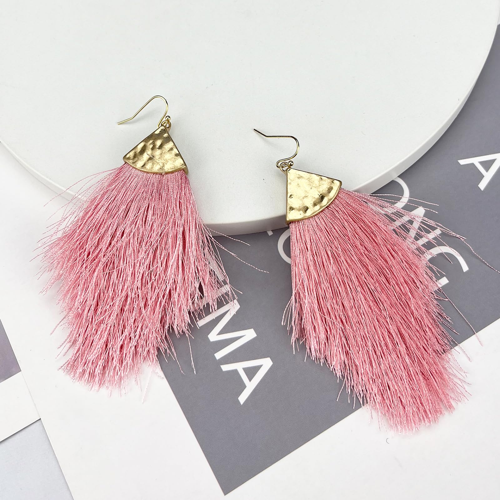 Fringe Tassel Statement Dangle Earrings- Lightweight Long Silky Feather Earrings Tassel Necklaces For Women