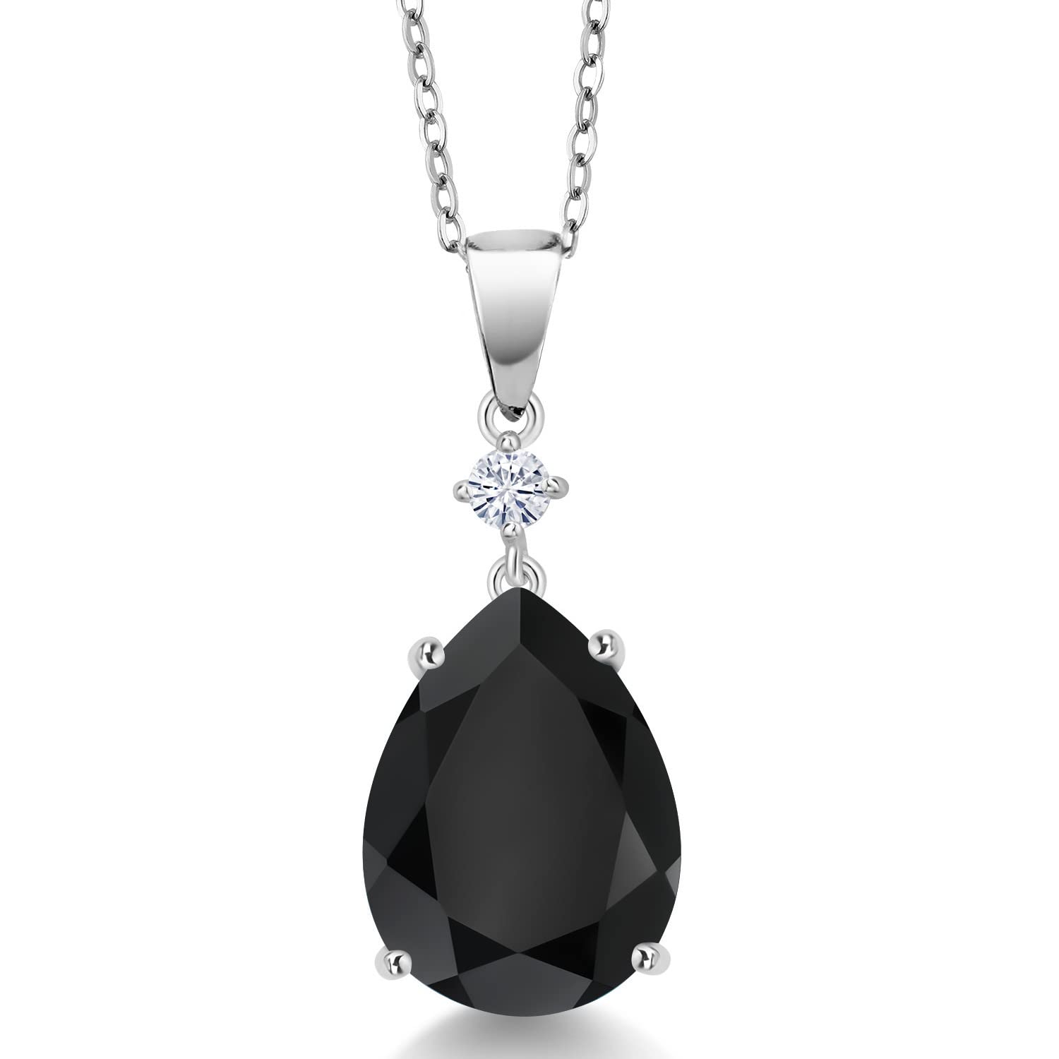 Gem Stone King 925 Sterling Silver Pear Shape Gemstone Birthstone and White Moissanite Necklace | Pear Shape 16X12MM | Teardrop Pendant Necklace for Women | With 18 Inch Chain
