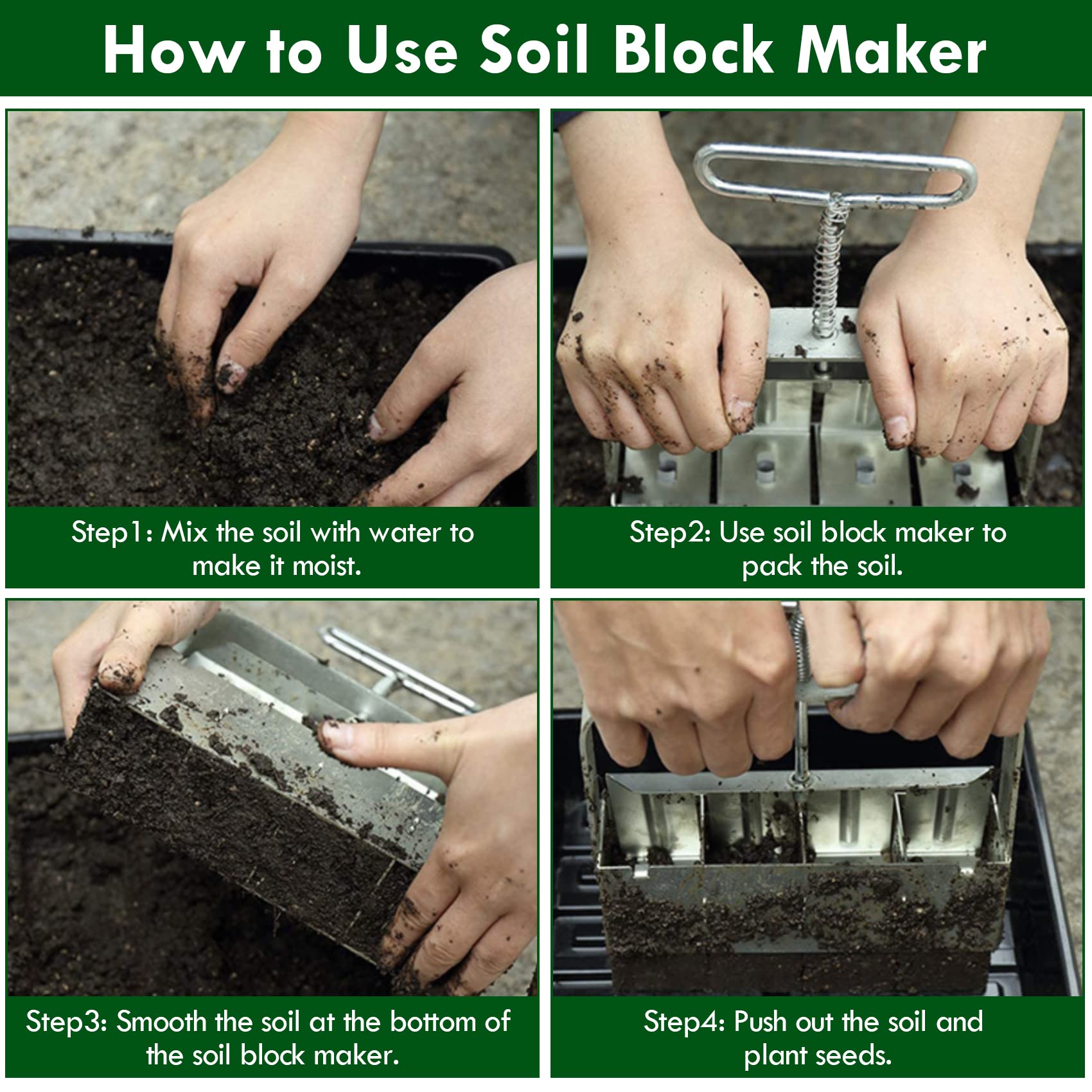 Flantor Soil Blocker Maker, Hand-held Garden Blocking Tools Soil Blocker Maker - 2 inch Soil Blocks with Comfort Grip Handle, Seed Starting Tool for Outdoor Plants