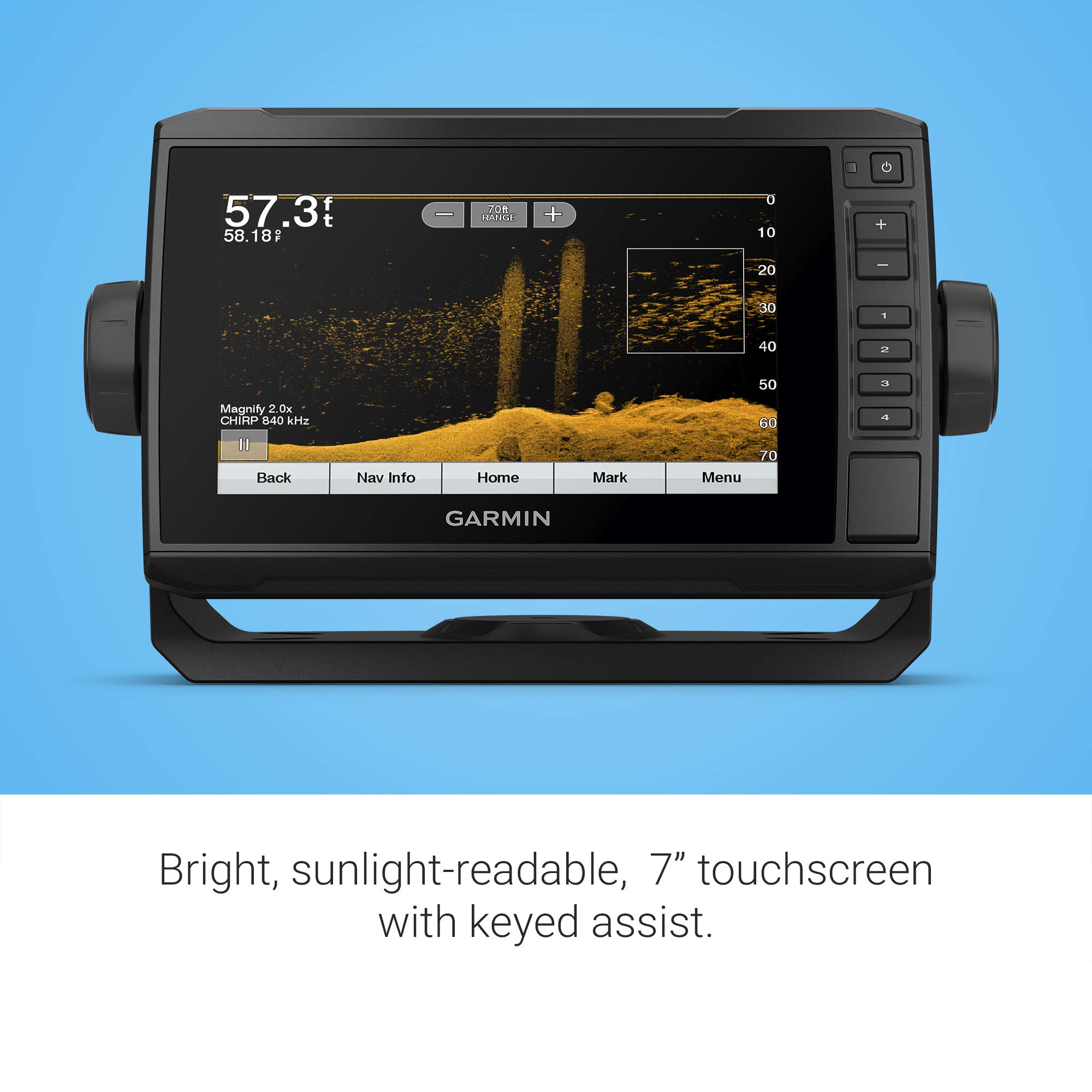 Garmin ECHOMAP UHD 73cv, 7" Keyed-Assist Chartplotter with U.S. LakeVü g3 and GT24UHD-TM transducer