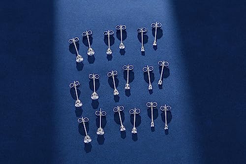 FOSIR 10 Pairs Tiny Women's Stainless Steel Round Clear Cubic Zirconia Stud Earrings (3mm CZ, Surgical Steel)