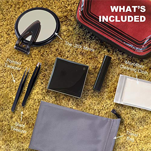 Gardenia 4 Inch 20x Magnifying Mirror, Compact Travel Mirror, Hand Mirror with Handle, Portable Close Up Mirror for Pocket/Handbag, Double Sided, Foldable, Transparent