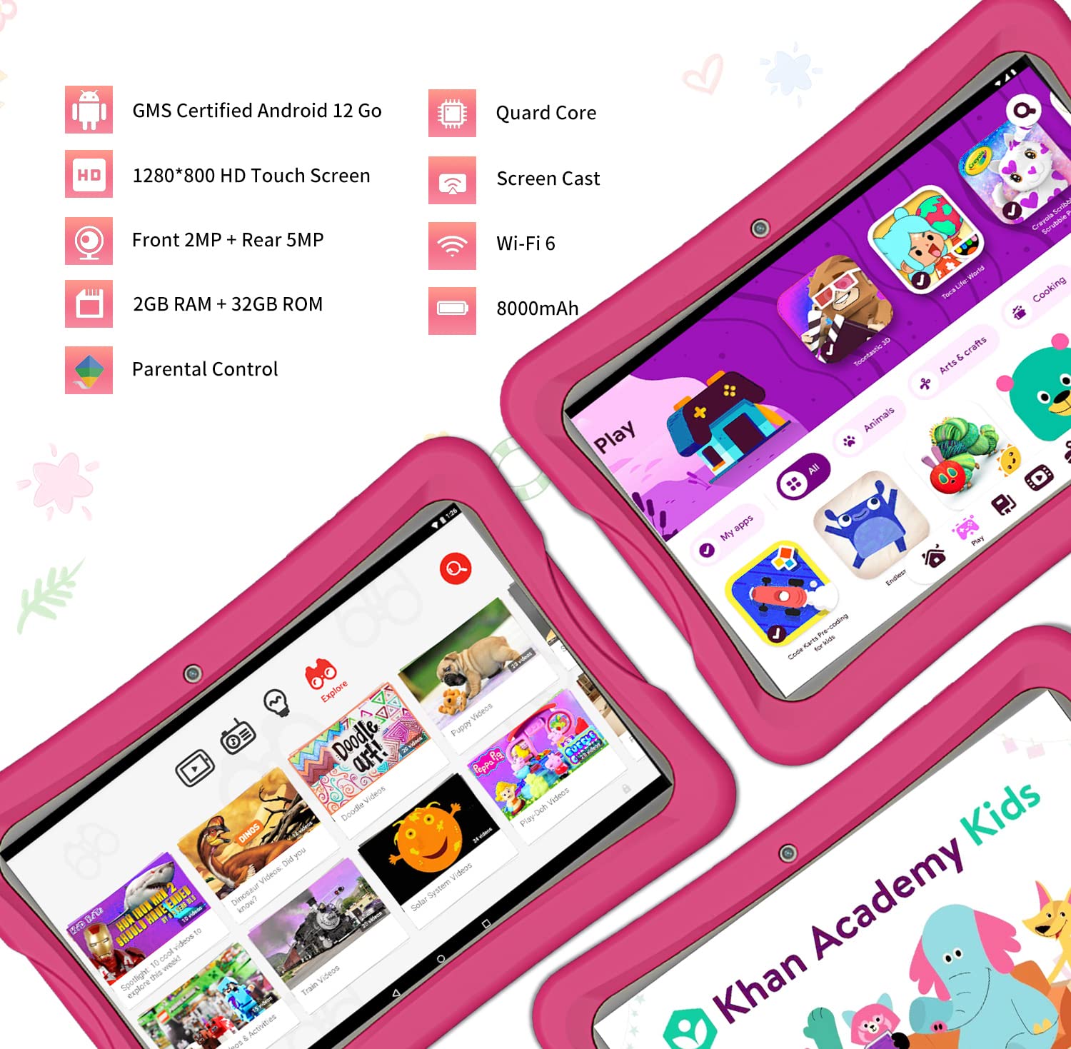 NOBKLEN 10 Inch Kids Android Tablet, Wi-Fi 6, 8000mAh Battery & Parental Control - 2024 Release with Teacher-Approved Apps, and Silicone Shockproof Case for Kids Ages 3-12
