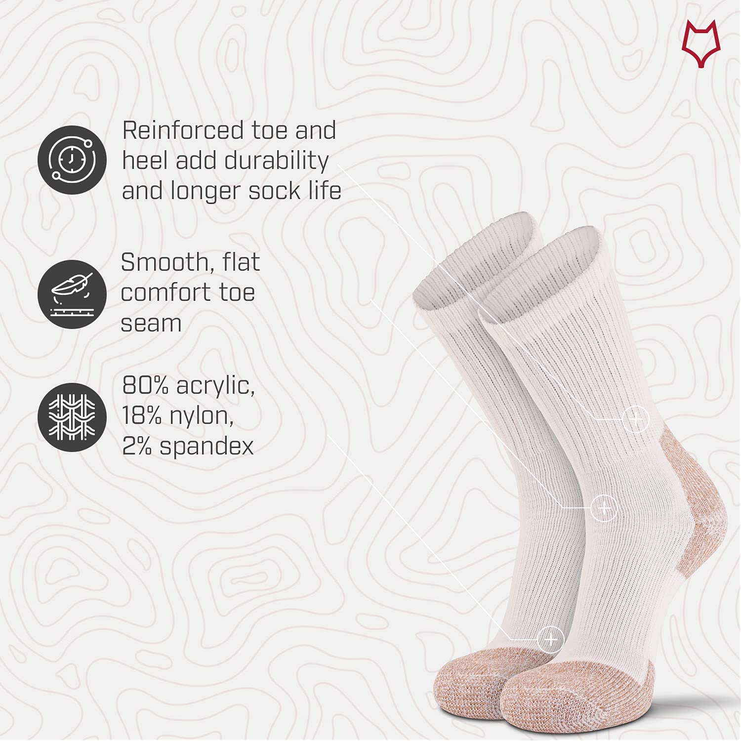 FoxRiver Womens Steel -Toe Heavyweight Work Crew (2 Pair Pack) Socks, White, Large US