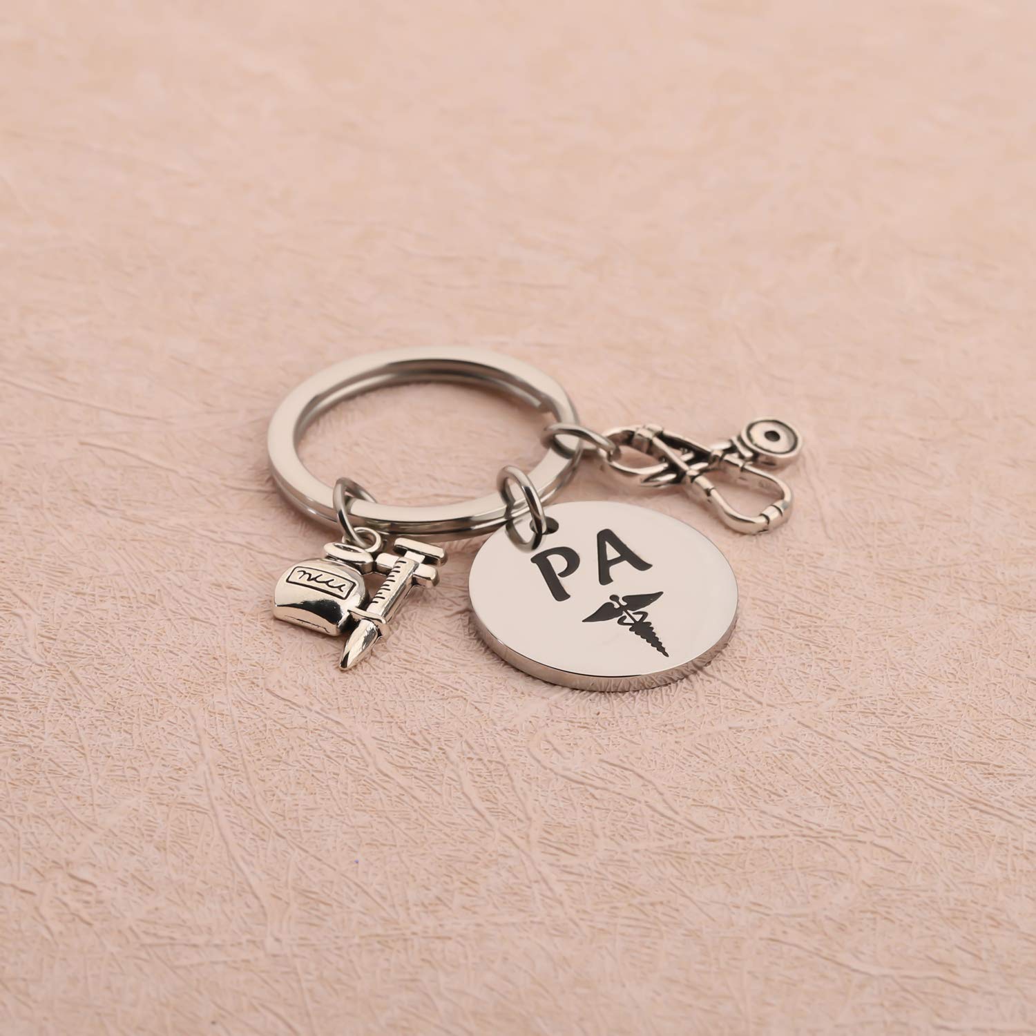 FUSTMW Physicians Assistant Gift PA Caduceus Keychain Stethoscope Charm Physician Assistant Key Ring Gifts for Doctor Nurse Medical School Graduation Gift (silver)