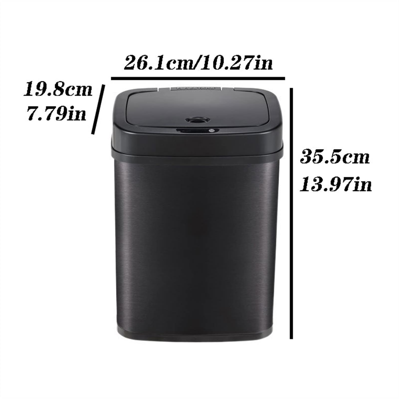 Garbage Recycling Bin 12L Stainless Steel Trash Can for Home Kitchen Living Room Automatic Opening Garbage Can Intelligent Induction Trash Can Kitchen Trash Can (Black)