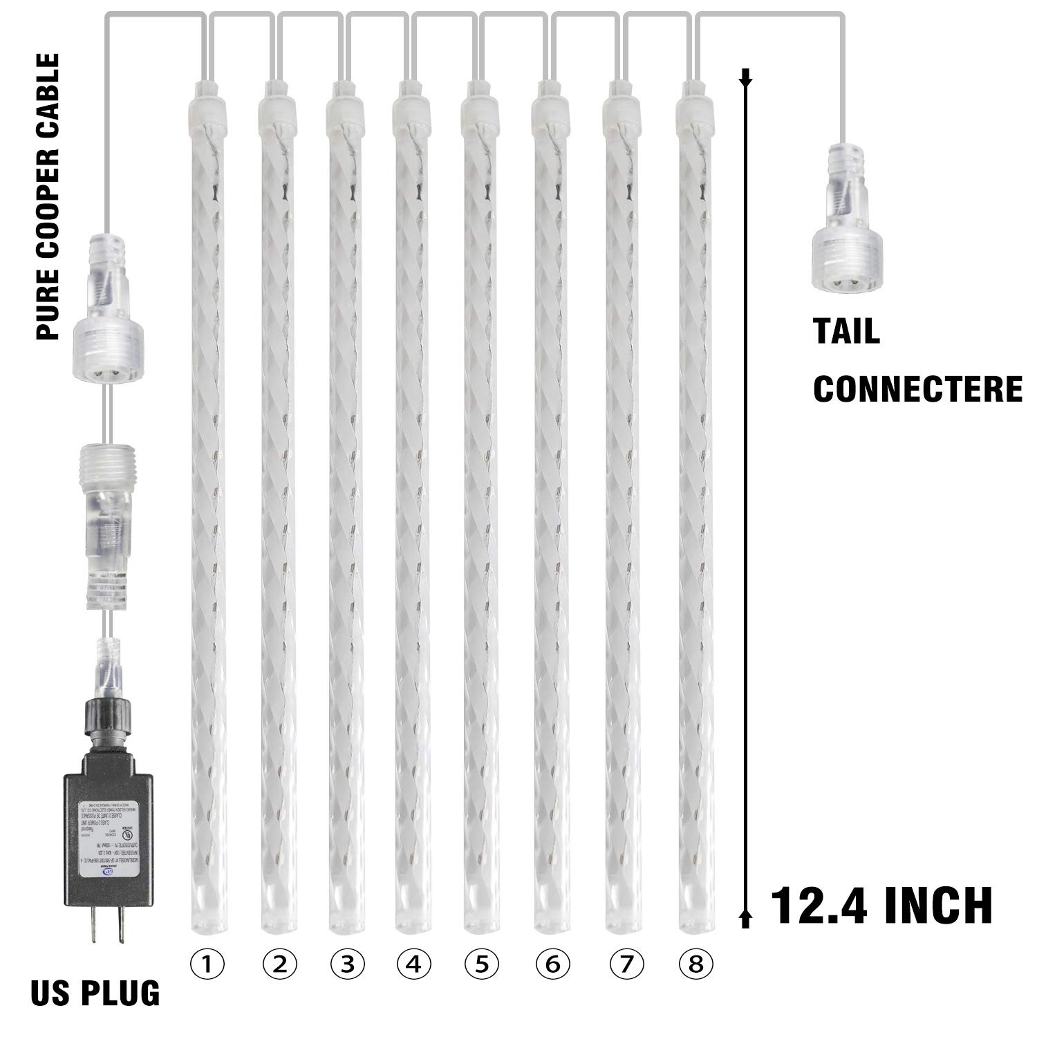 FUNPENY Meteor Shower Rain Lights, 288 LED Christmas Lights Icicle Snow Falling Christmas Lights Outdoor Raindrop Lights, 30cm 8 Tubes Xmas Tree Holiday Decoration (Blue)