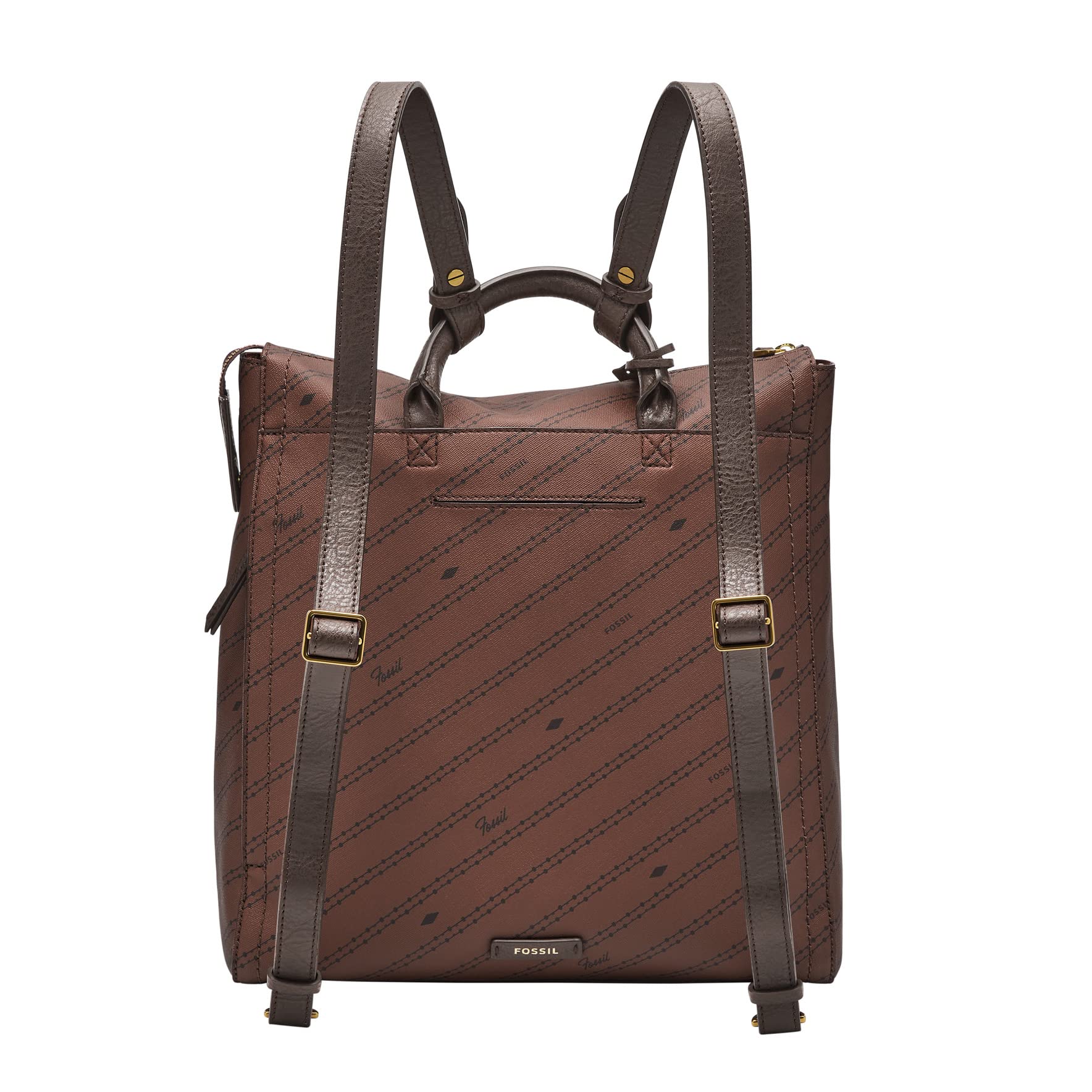Fossil Women's Parker Faux Leather Convertible Large Backpack Purse Handbag, Black/Brown Signature Print