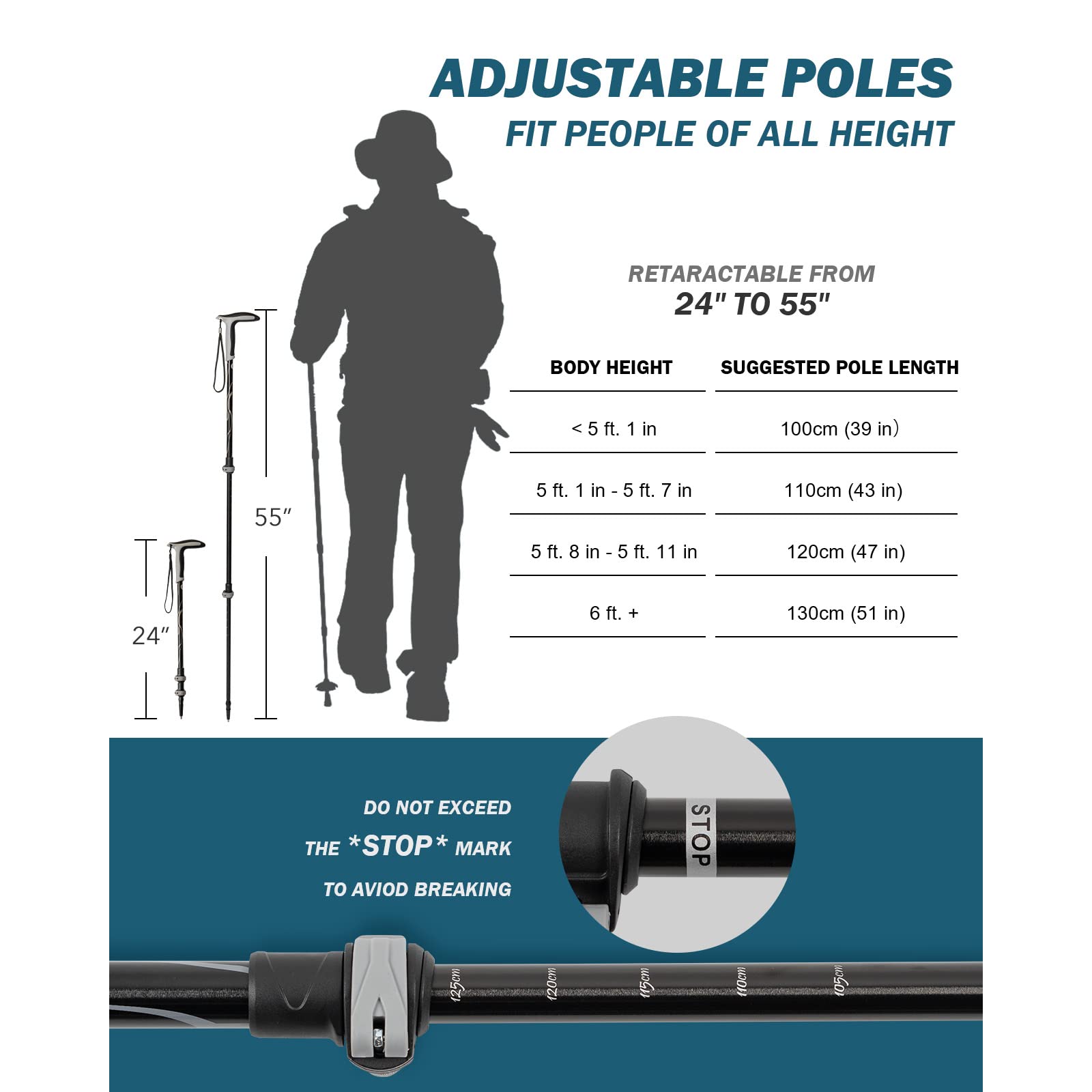 G2 Hiker Trekking Hiking Poles Telescopic/Aluminum Alloy/Comfort TPE Handle/Auto-Adjustable Strap/Quick Flip Lock/Snow Baskets Attached (Pack of 2 Poles),Black/Blue/Red