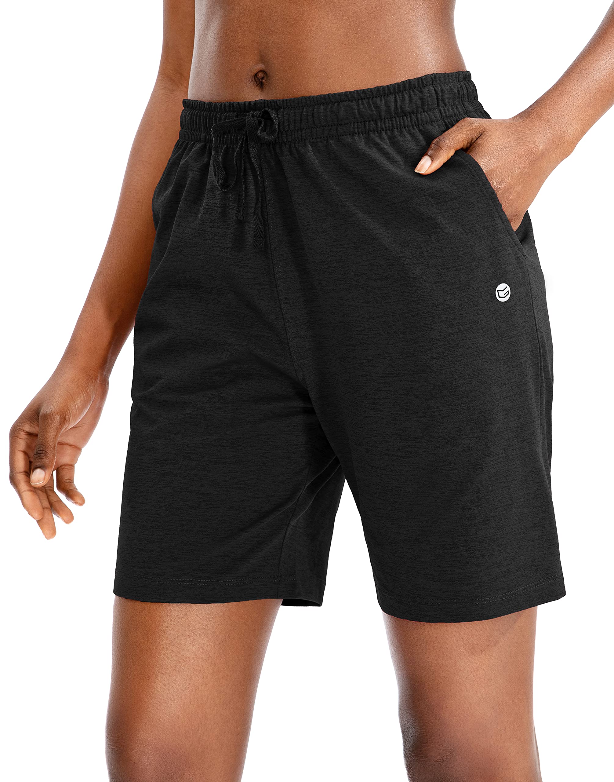 G Gradual Women's Bermuda Shorts Jersey Shorts with Deep Pockets 7" Long Shorts for Women Lounge Walking Athletic (Black, XX-Large)