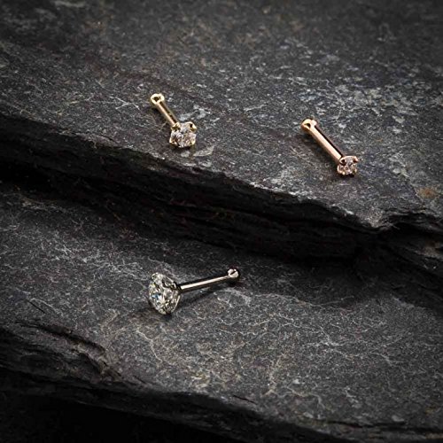 FreshTrends I1-2mm (0.03 ct. tw) Diamond 14K Yellow Gold Nose Ring Bone - 20G