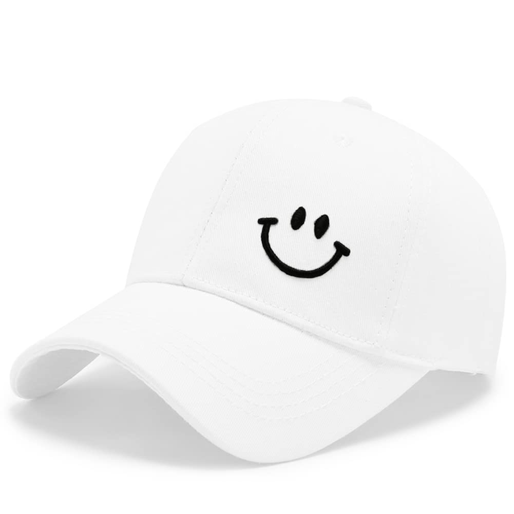 GEGEEN DOMOG Smiley Face Hat Trucker Hats Adjustable Smile Baseball Cap Summer Preppy Y2k Hat for Women Men (Embroidery-White)