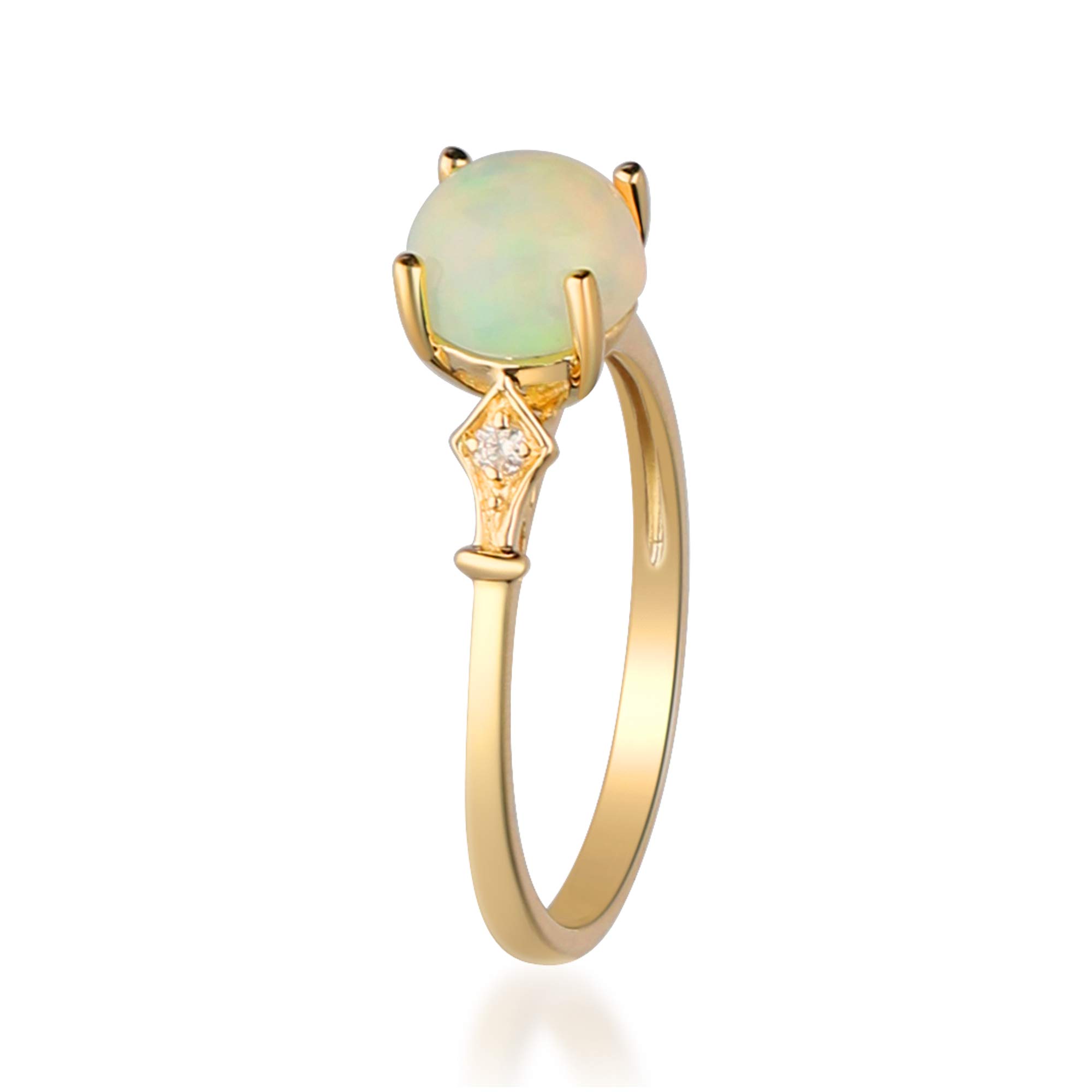 Gin & Grace 14K Yellow Gold Natural Ethiopian Opal Ring with Real Diamonds|Ethically, authentically & organically sourced (Round-cut) shaped opal hand-crafted jewelry for her | Opal Ring for women