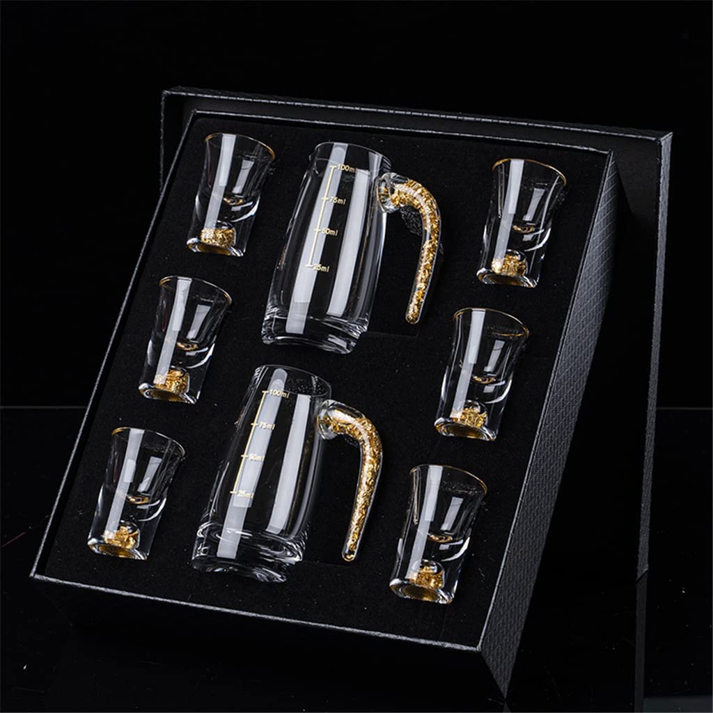 FZZDP Gold Foil Cup Wine Set Gift Glass Strong Glass Chinese Style Wine Set Shot Glasses Wine Glass Set