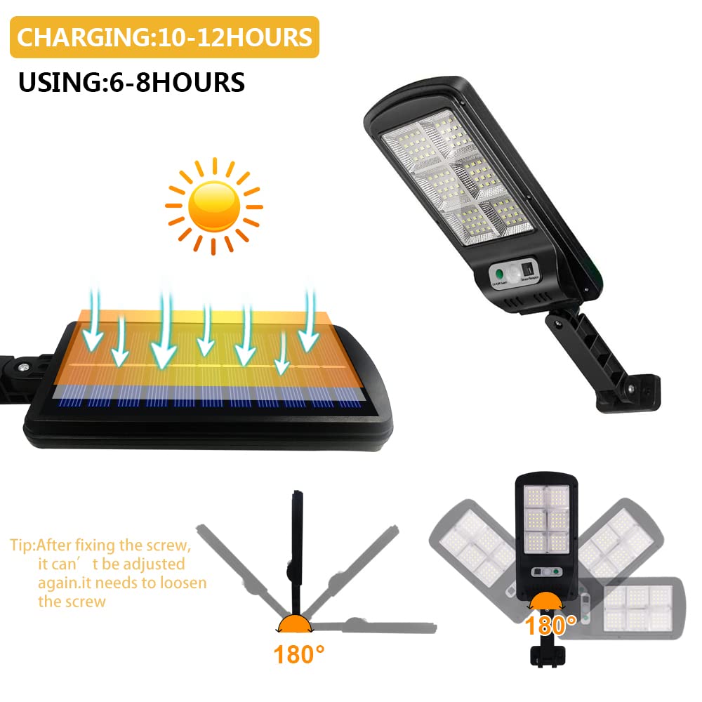 Gloriy Solar Street Lights Outdoor Remote Control Solar Parking Lot Lights 3 Light Mode 96LED Solar Street Pole Light Motion Light for Patio,Path,Yard(2Pack)