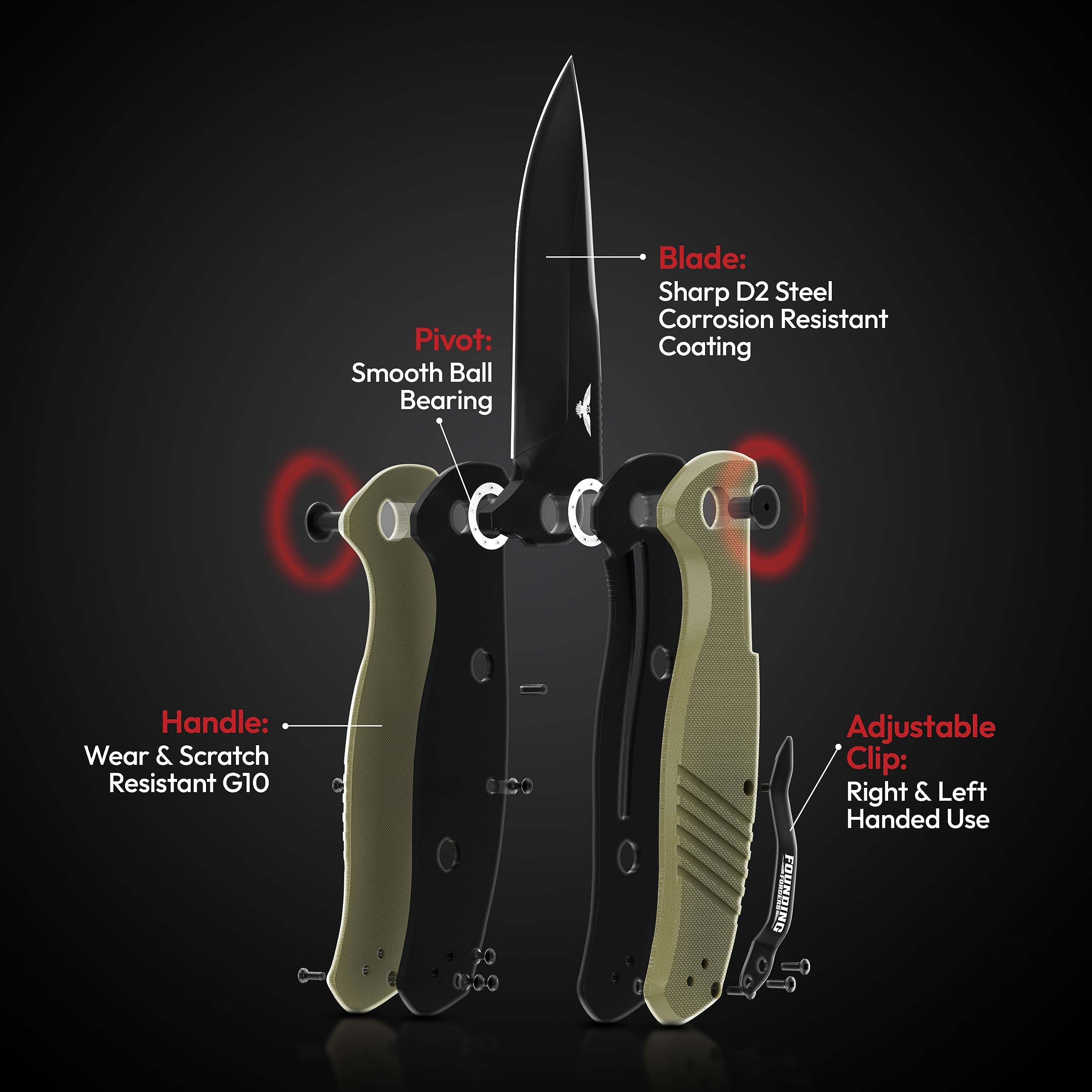 FOUNDING FORGERS 3.75" D2 Pocket Knife For Men | Large EDC Knife With Case EDC Knives For Men Folding Pocket Knife Hunting Pocket Knives & Folding Knives
