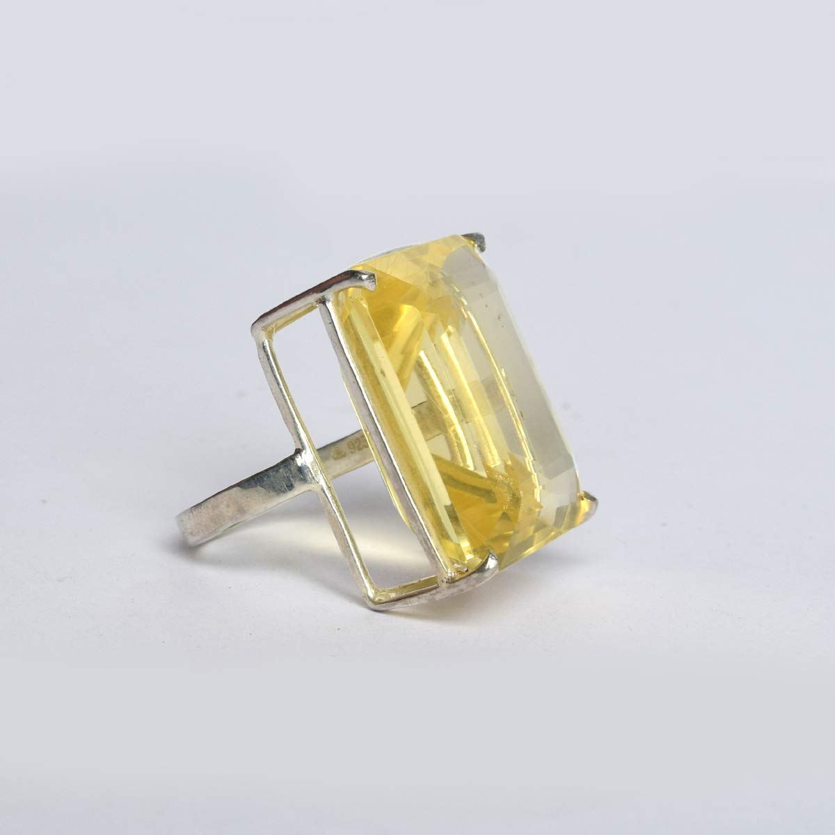 GEMHUB 925 Sterling Silver Yelllow Citrine Silver Ring, Emerald Cut Man Ring, Women Ring, Citrine Women Ring