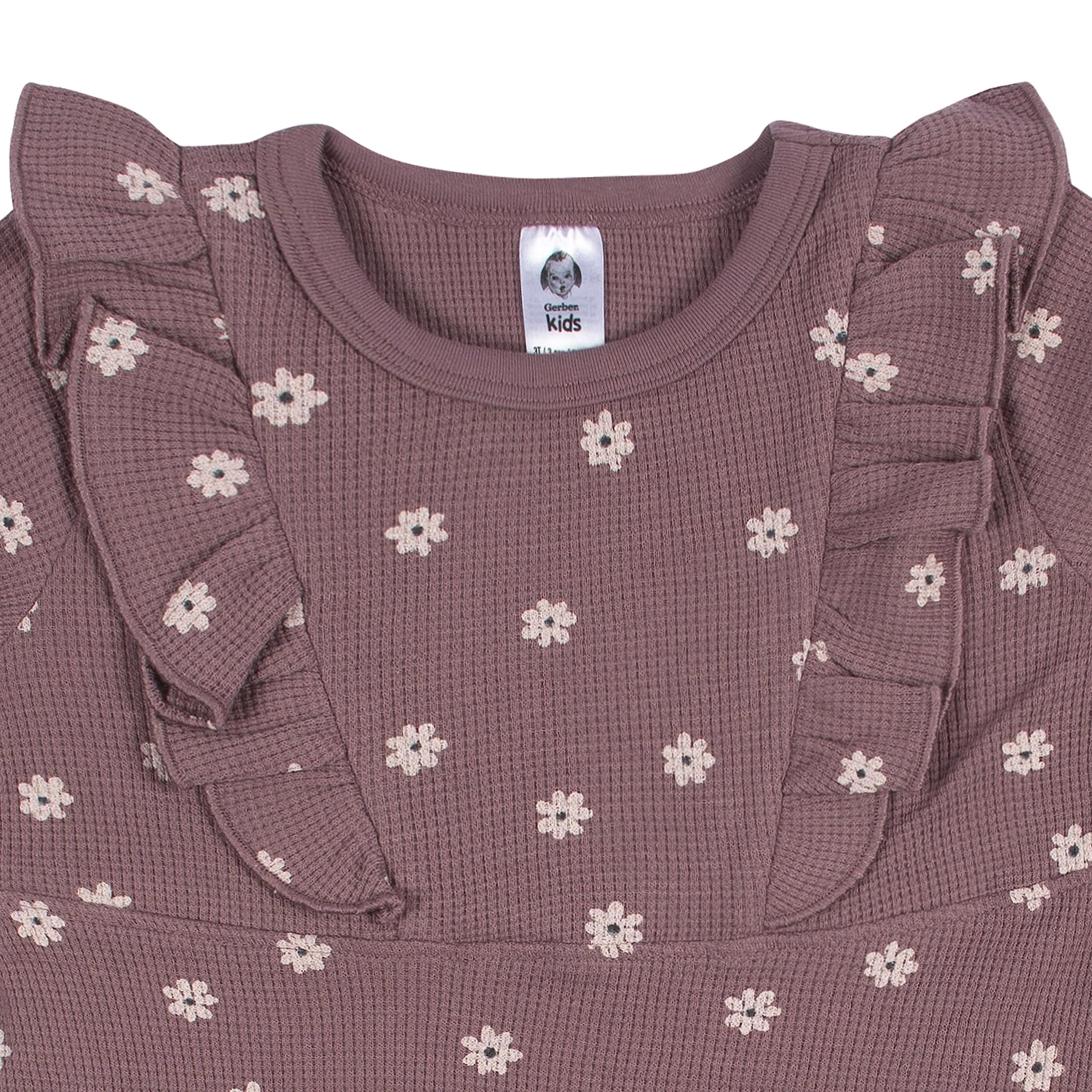 Gerber Baby Girls' Toddler Long Sleeve Dress with Ruffle Detail, Pink Daisies, 12 Months