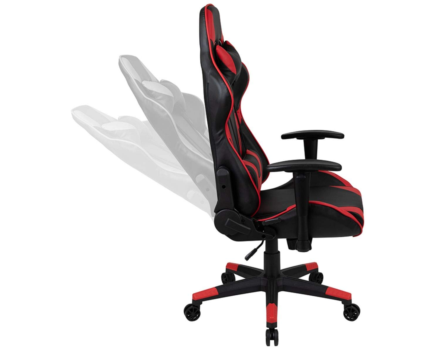 Flash Furniture X20 Fully Reclining LeatherSoft Racing Style Gaming Chair with and Lumbar Pillows, Ergonomic Padded Swivel Computer Chair, Red/Black