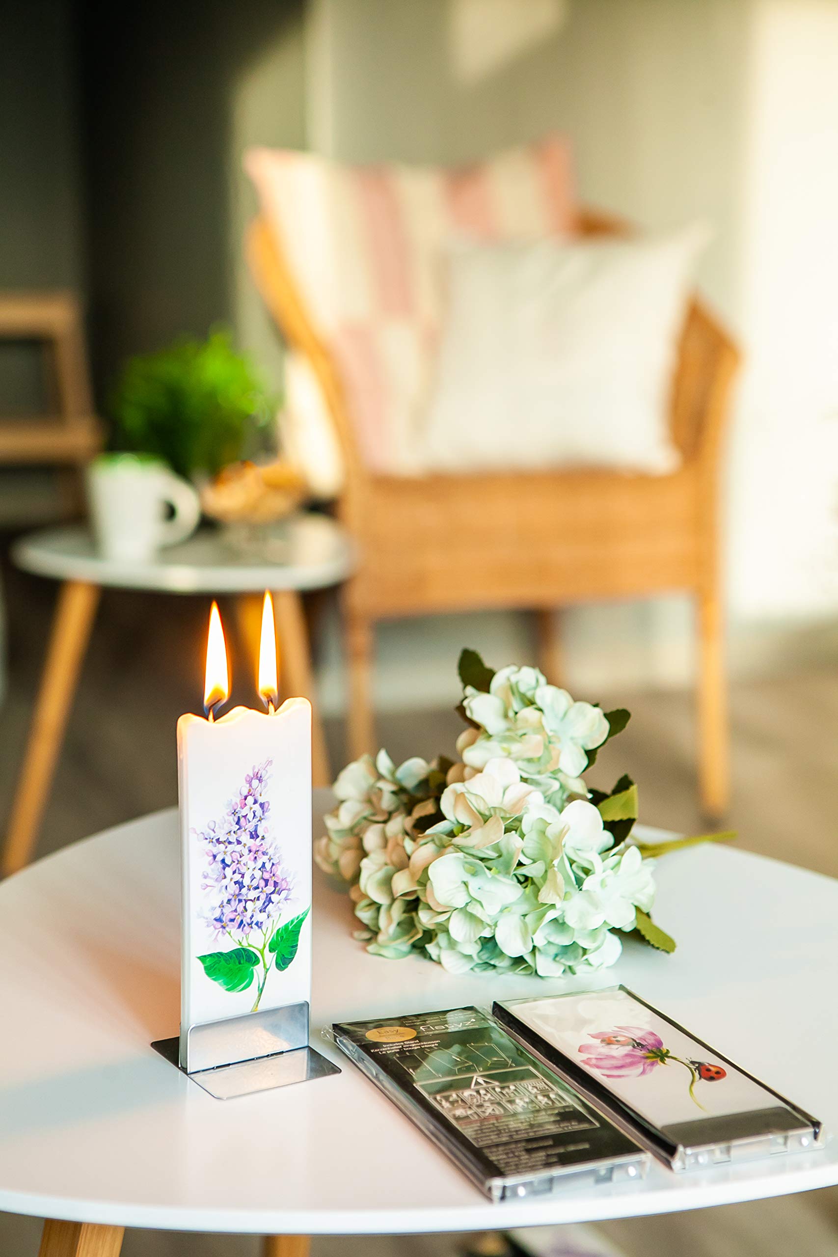 Flatyz Hand Painted Flat Candle | Unscented, Dripless, Smokeless, Decorative | Sunflower | Double Wick | Unique Gift Idea and Home Décor Accent | 6 inches