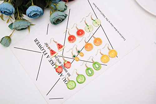 Fun Assorted Fruit Earrings for Women,Kiwi Earrings,Watermelon Earrings,Lemon Earrings,Orange Slice Earrings,Citrus Earrings,Fun Weird Fruit Shaped Dangle Earrings for Girls