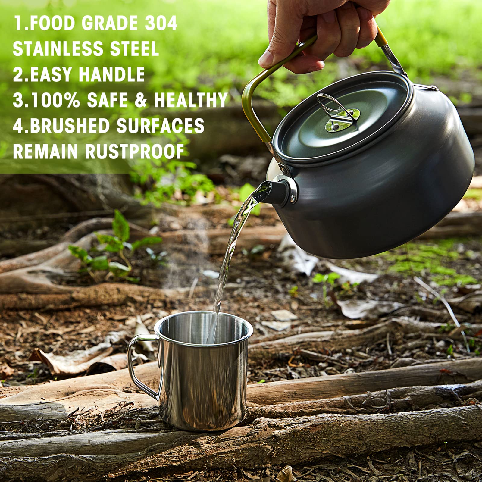 G4Free 12PCS Camping Cookware Mess Kit, Lightweight Cooking Pot Pan Kettle Fork Knife Spoon Kit for Backpacking, Outdoor Camping Hiking and Picnic