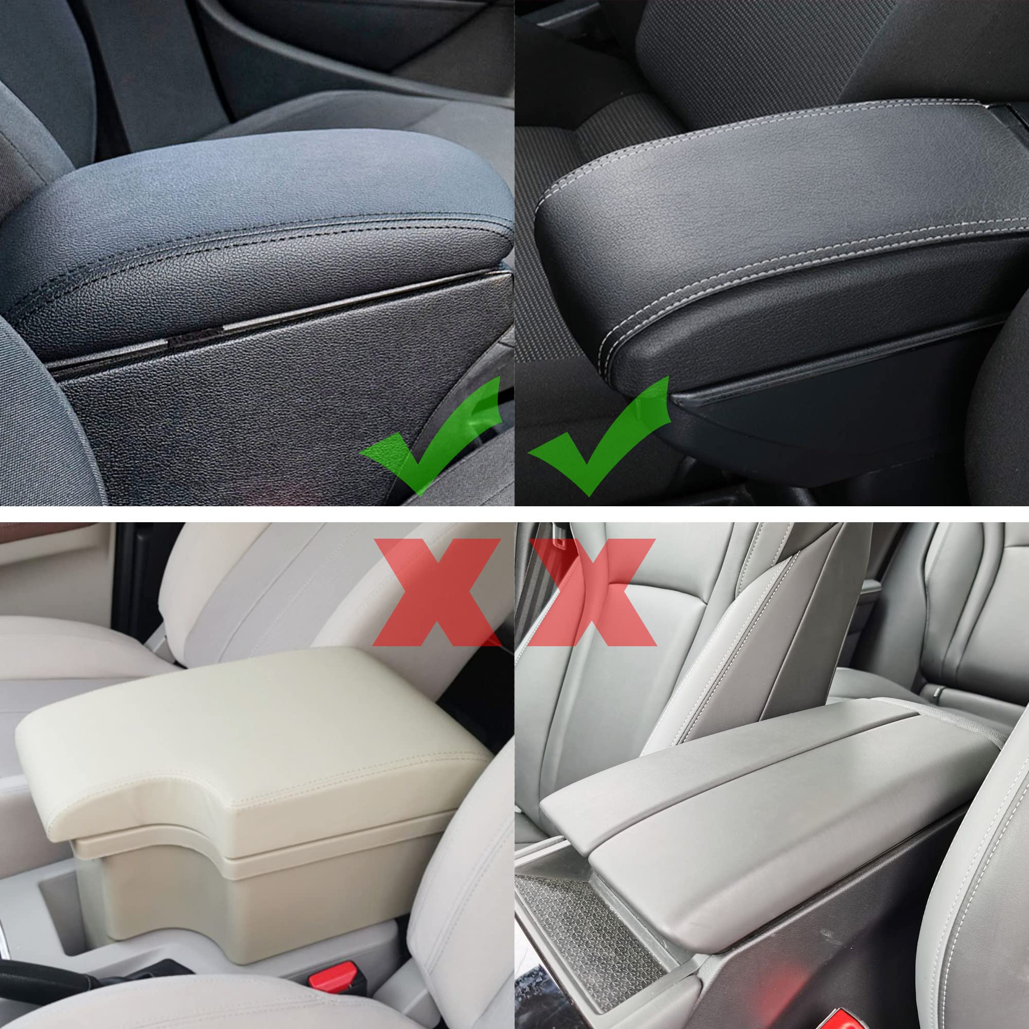 Four-Season Universal Leather Car Center Console Cover with Check Design Car Interior Accessories,Comfortable Center Armrest Pad,Prevents Scratches on Center Console for Truck,Car,SUV (Black)