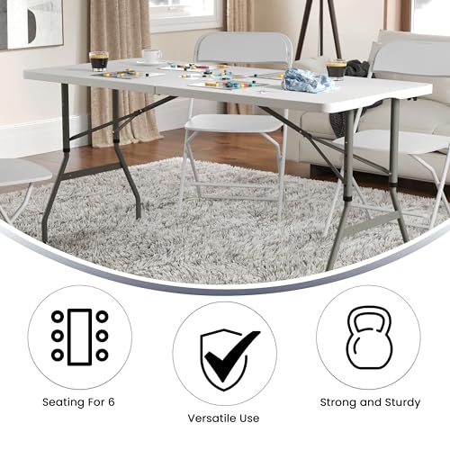 Flash Furniture Kathryn 5' Rectangular Plastic Folding Event Table with Carrying Handle, Bi-Fold Portable Banquet Table for Indoor/Outdoor Events, White