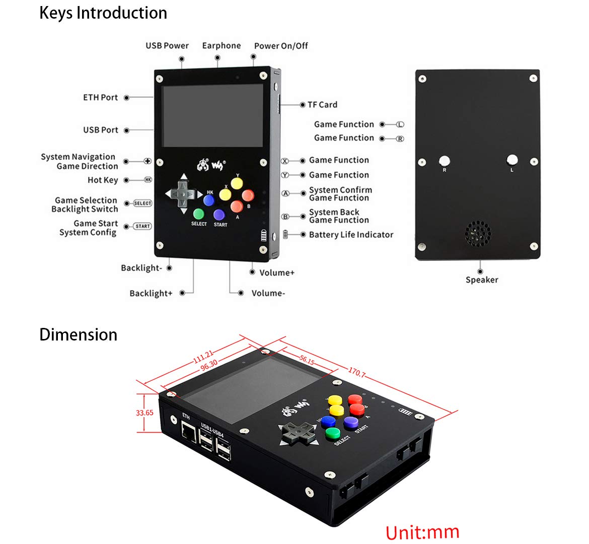 GamePi43 Accessories Kit for Raspberry Pi 4B/3B+/3B/2B/B+ Portable Retro Video Handheld Game Console with 4.3inch IPS Display 800x480 Pixel 60 fps Smooth Gaming Experience Speaker Earphone Jack