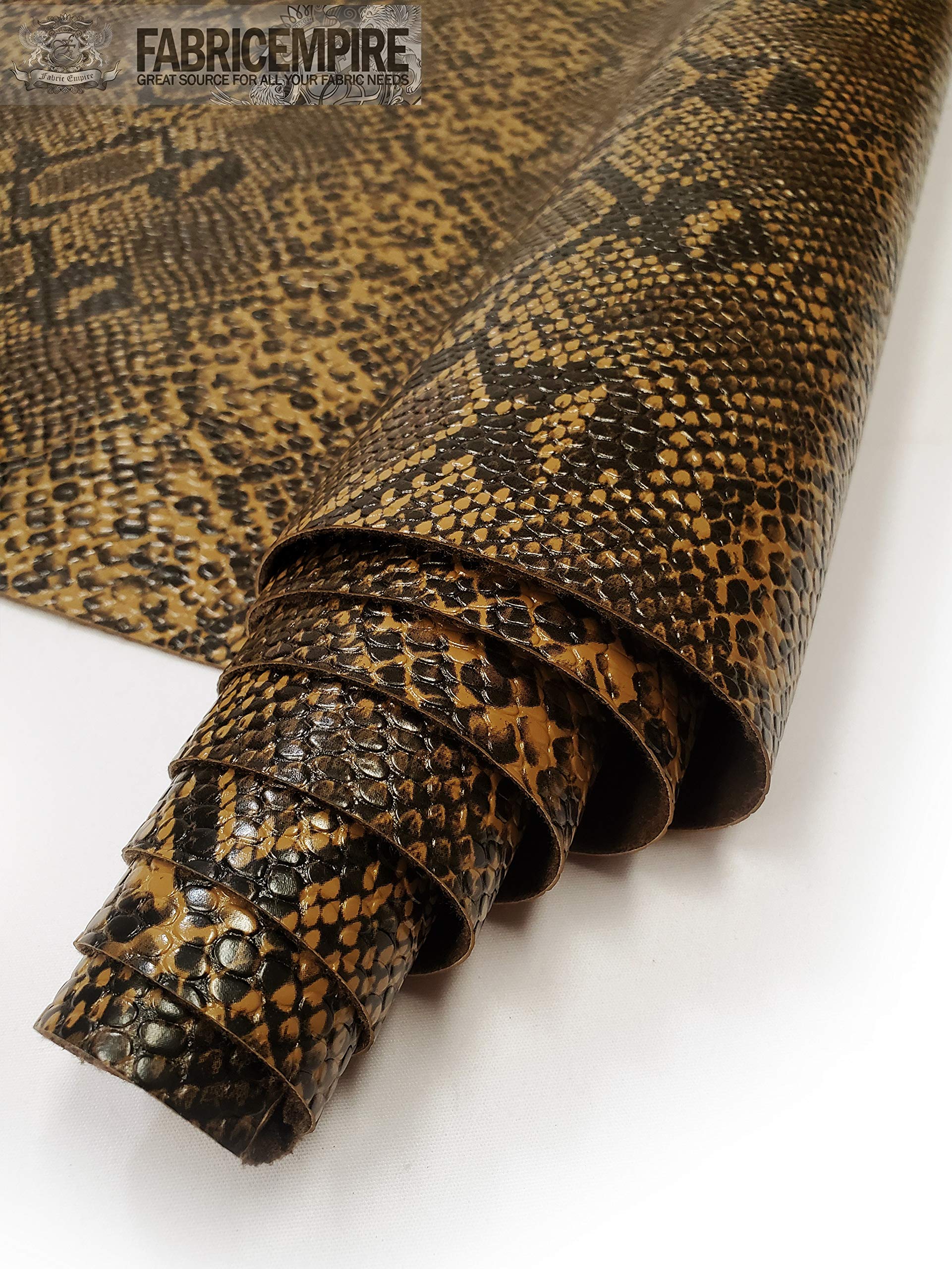 Vinyl Fabric Embossed Texture Rattlesnake Fake Leather Sold by The Yard (Sand Brown)