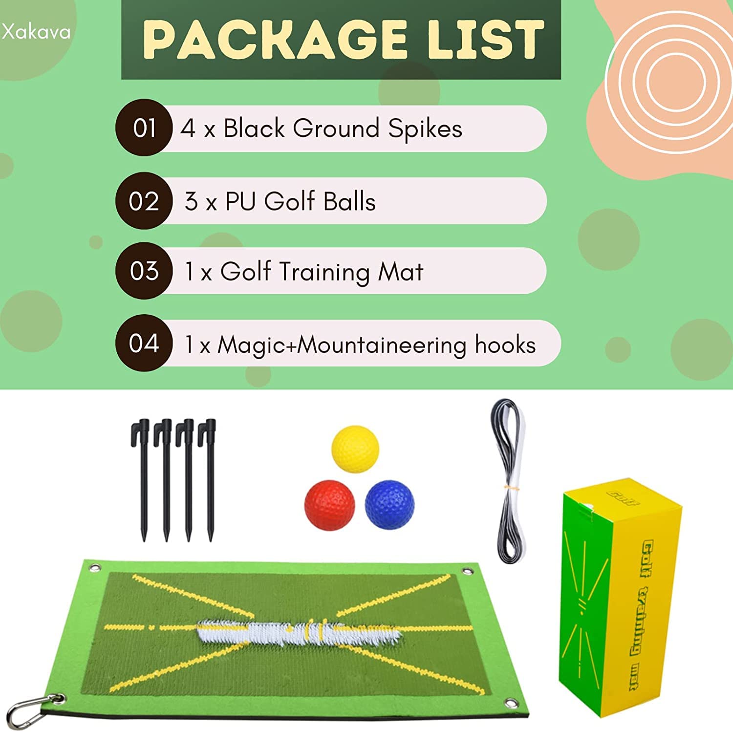 MOTEERLLU Golf Training Mat for Swing Detection Batting,Golf Hitting Impact Mat That Shows Swing Path,Golf Practice Aid Equipment with Golf Ball,Ground Nail,Climbing Nail for Indoor&Outdoor