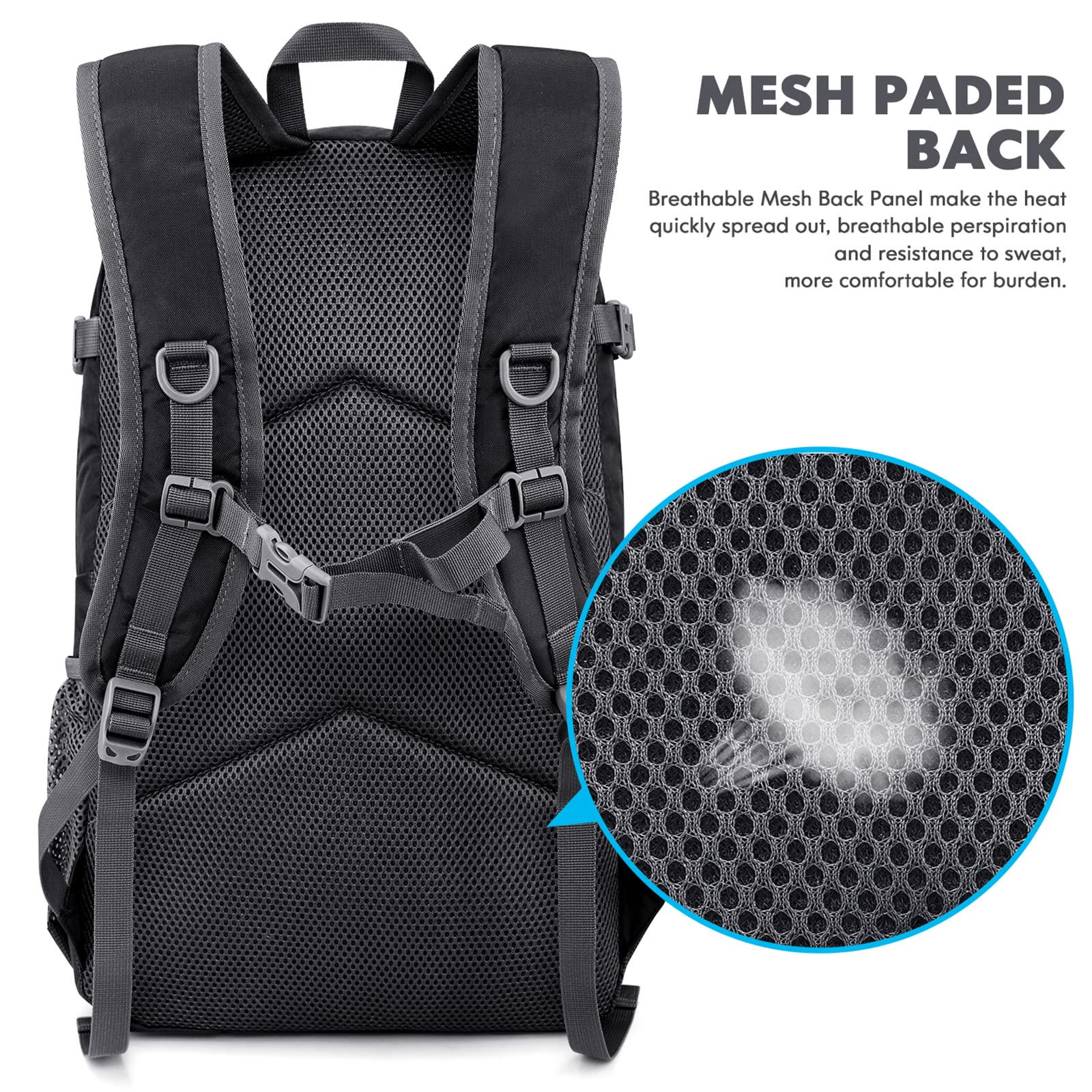 G4Free Hiking Backpack 25L Waterproof Daypack Outdoor Camping Climbing Backpack with Rain Cover for Women Men(Black)