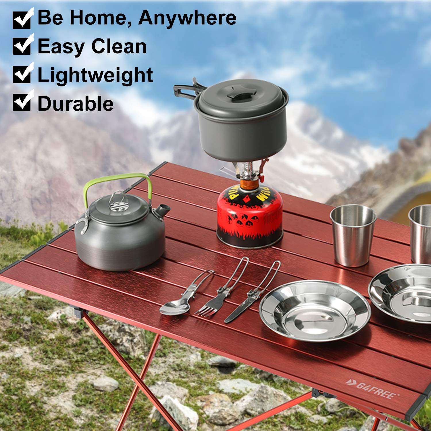 G4Free Portable Camping Table Aluminum Folding Table Compact Roll Up Tables with Carrying Bag for Outdoor Camping Hiking Picnic(Black Medium)