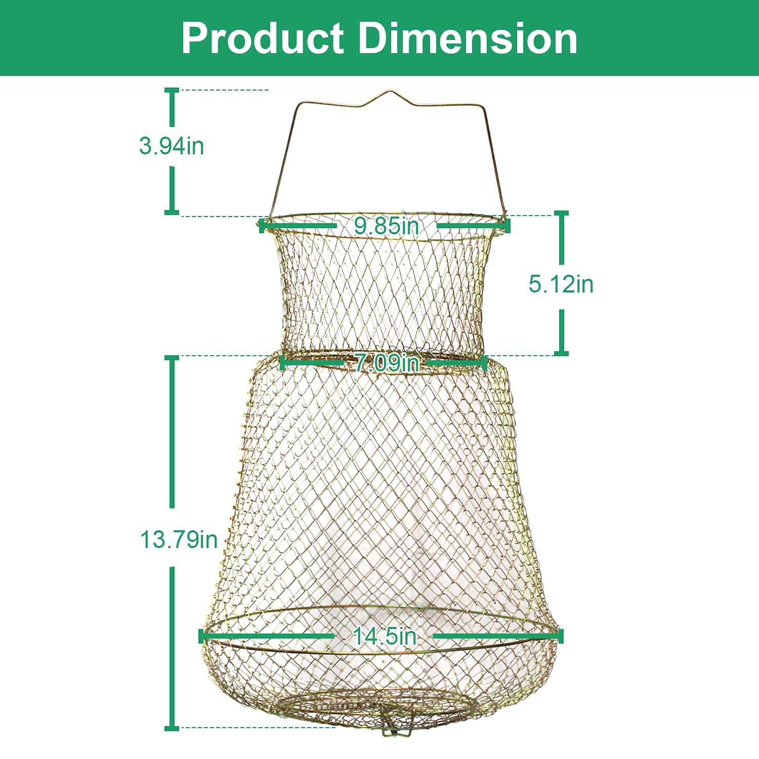 FishingPepo 15inch Galvanized Steel Wire Crab Basket, with Handle Foldable Fshing net cage is Strong and Easy to use for Outdoor Crab Angling Tackles Fish Protection (Approximately 38cm)