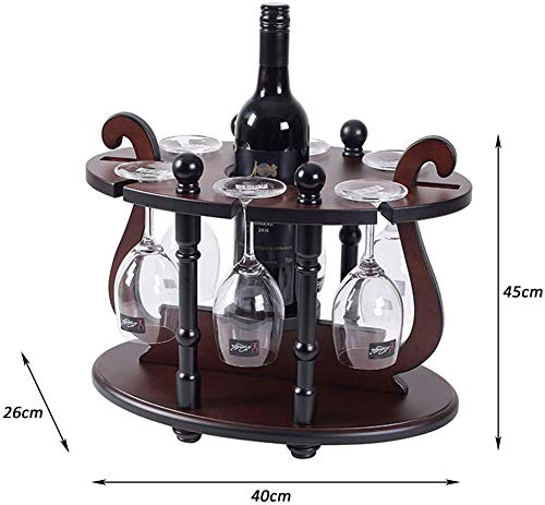 PIBM Stylish Simplicity Wine Racks Free Standing Wine Glass Holder,Round Ding,Solid Wood Creative Wine Display with 6 Glass Rack Amp; 1 Bottle Holder for Bar Wine Cellar Wine Cooler Etc(40X26X32Cm)