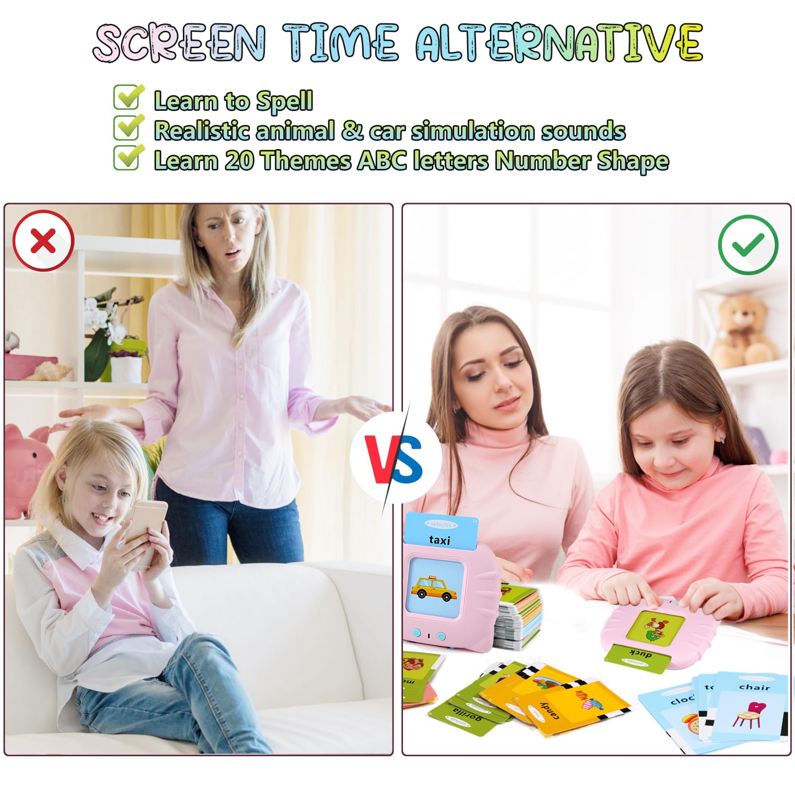 FREE TO FLY Learning Toys Flash Cards for Toddlers 2-4: 384 Sight Words Kindergarten Alphabet ABC Learning Card Machine Tater Tots Pocket Vocab Learning Gift for 2 3 4 5 6 Year Old Girls Boys