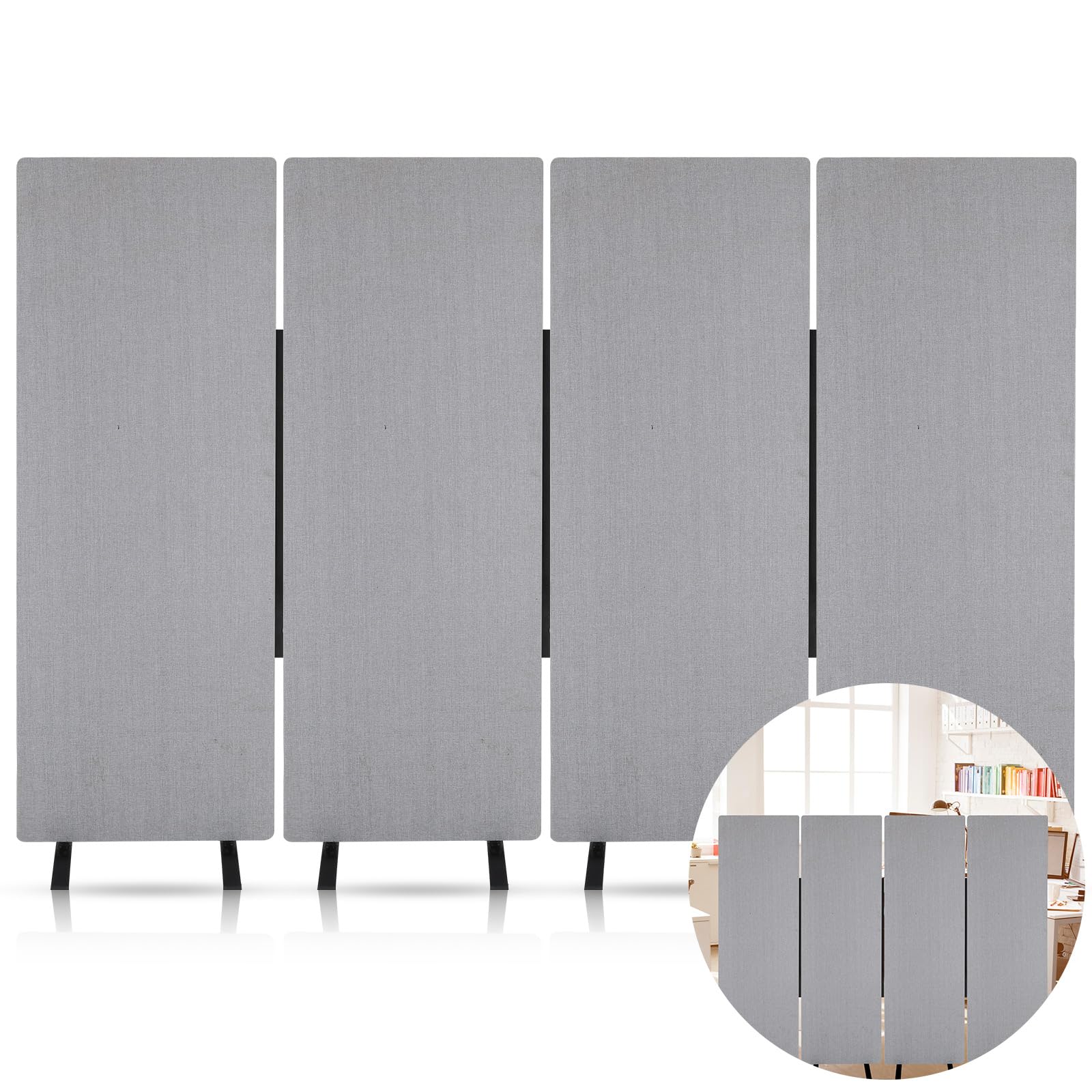 Frienda 4 Pcs Office Dividers Partition Wall Freestanding Privacy Panel 94.5 x 66 Inch Noise Divider Screen Acoustic Partition Soundproof Cubicle Wall 4 Zip Together Panels for Classroom, Grey