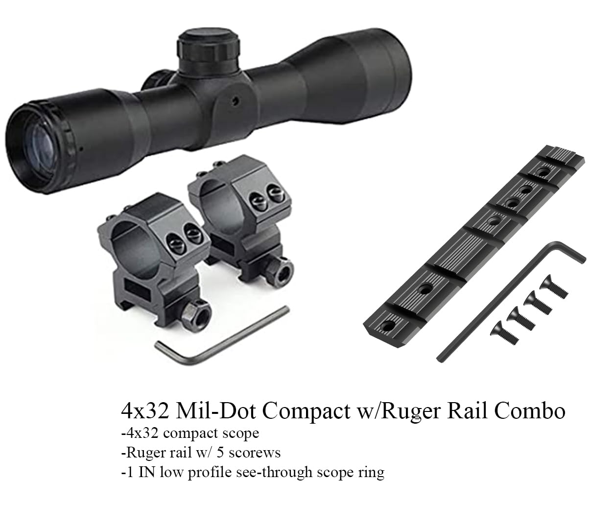 GOTICAL Ruger 10/22 and 3/8" Tactical 4x32 Compact Scope Rangefinder Reticle Hunting Riflescopes Cross-Hair Reticle and Ruger 10/22 Weaver and 3/8" Predrilled Receiver