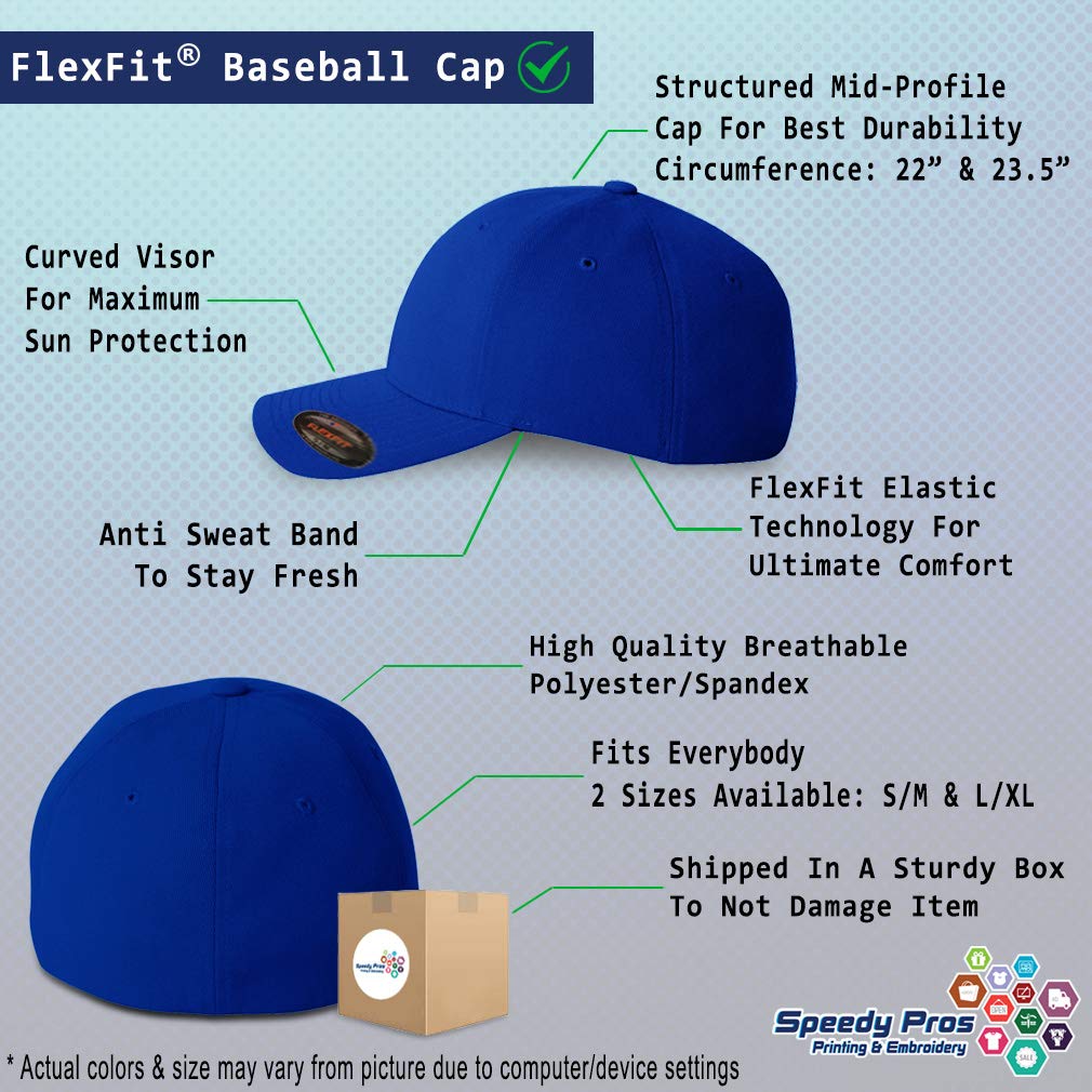 Flexfit Hats for Men & Women Custom Personalized Text Polyester Dad Hats Baseball Cap Royal Blue Large XLarge