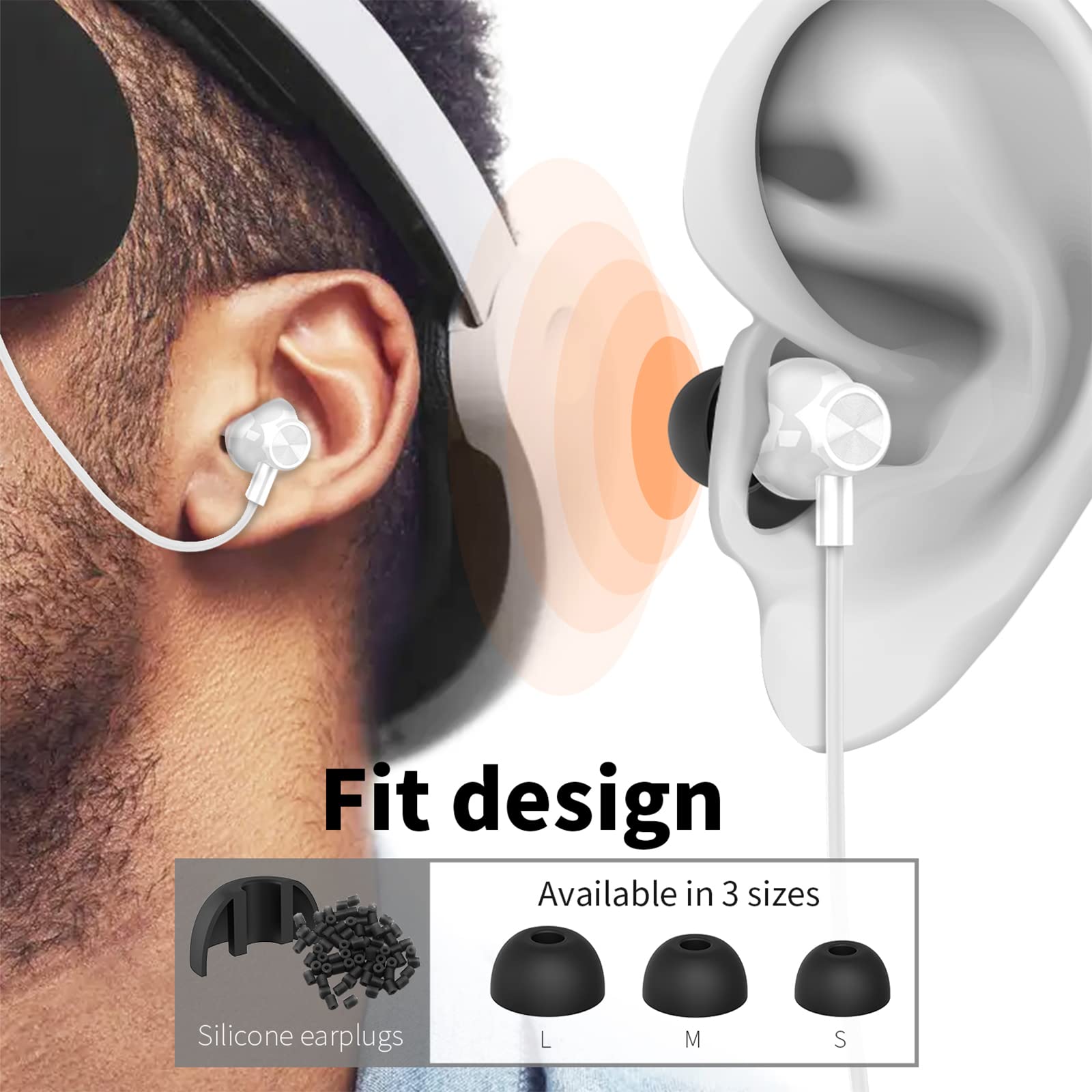 Noise-Isolating in-Ear Headphones Compatible with Oculus Quest 2 / Rift S Accessories, Earphones with Custom Silicone Earbuds Caps