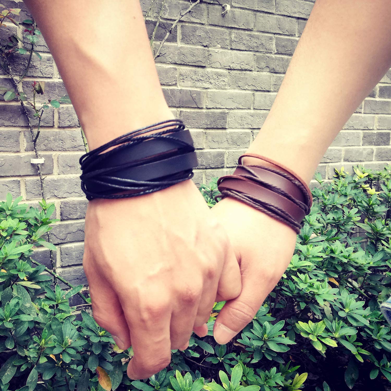 FRD.2Y Genuine Leather Bracelet for Women & Men,Unisex Multilayer Leather Adjustable Bracelet Cuff Wrap Multicolor Rope Wristband