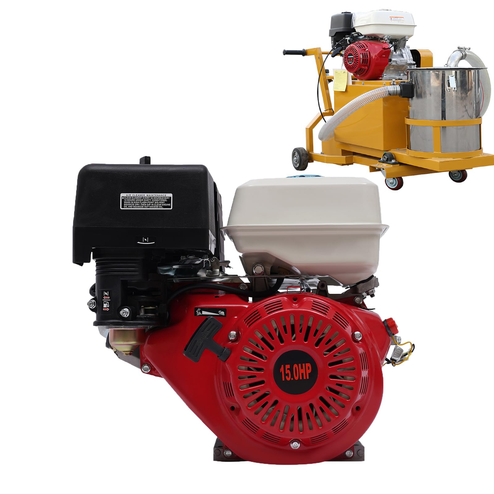 Gas Engine, 420CC 15 HP 4 Stroke Gasoline Engine OHV Horizontal Go Kart Motor Single Cylinder Air Cooling Gas Go Kart Engine FIT for Water Pumps, Vibrators, Generators (4 Stroke 15HP 420cc Red+Black)