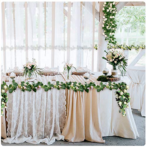 FRUNZE Eucalyptus Garland with White Roses - Artificial Vine Decoration for Home, Kitchen, Garden & Furniture - Charming Wall Backdrop for Weddings, Parties, & Events - Rustic Ornament, 2 Meters Long
