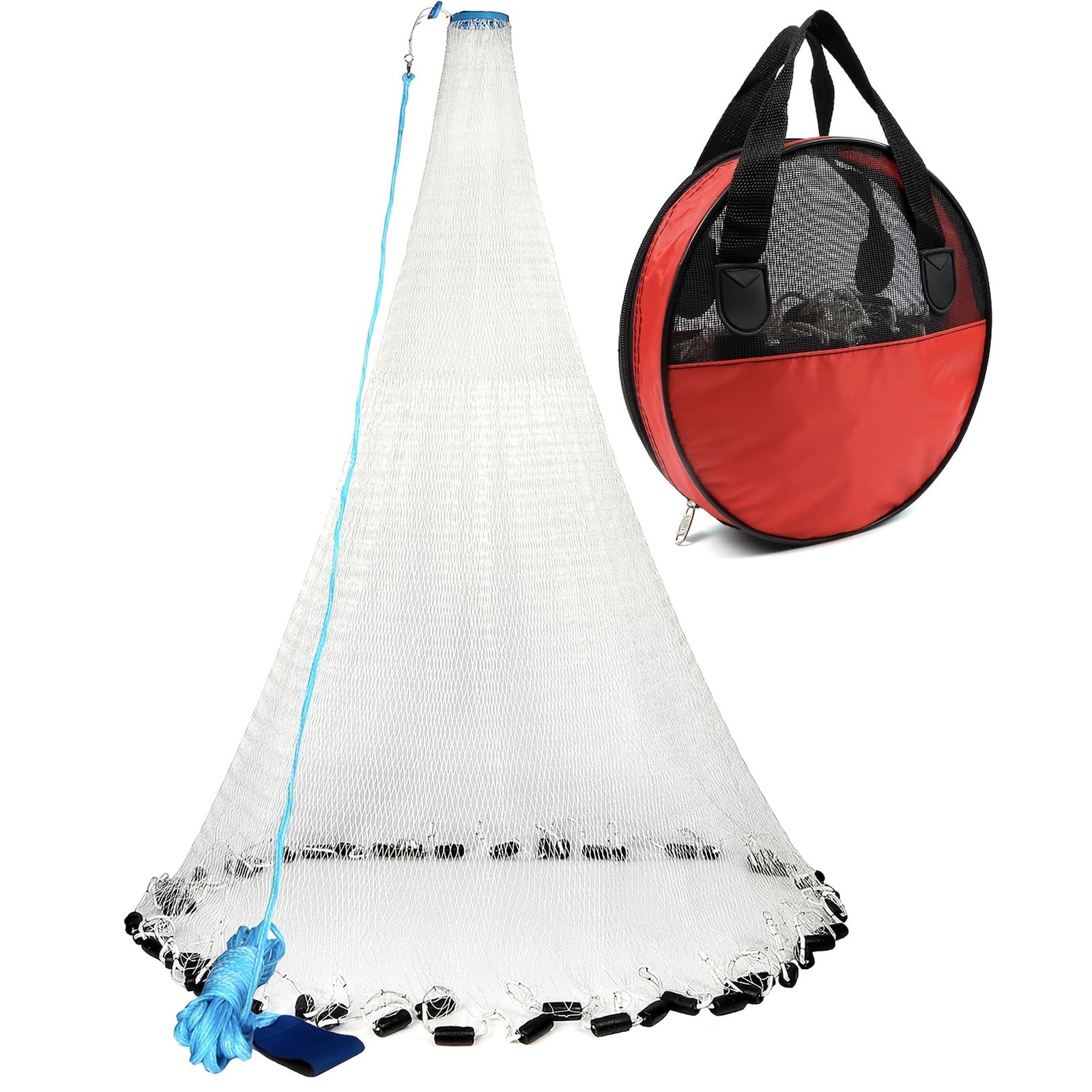 FunVZU Fishing Cast Net - Nylon Casting Fish Throw Net 6ft/7ft/8ft - Heavy Duty Weight Cast Net for Fishing - Fish Cast Net for Bait Trap