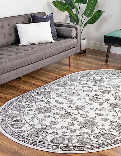 Unique Loom Boston Collection Area Rug - Floral (5' 3" x 8' Oval, white Gray/ Ivory)