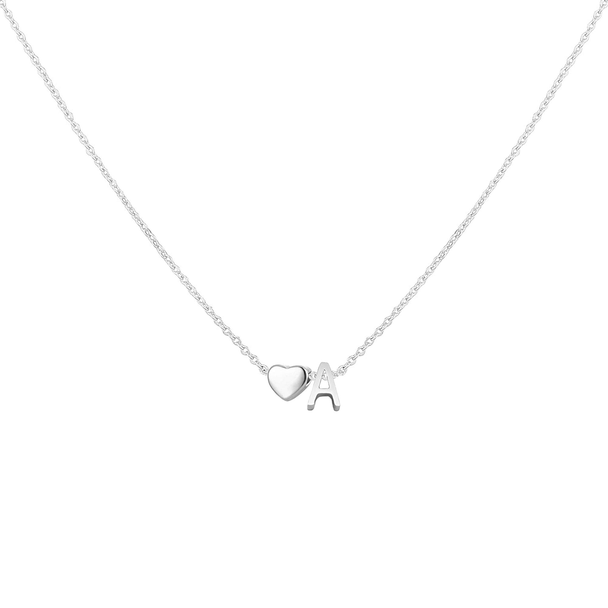 Glimmerst Heart Initial Necklace for Women Stainless Steel Tiny Heart Letter A Necklace Personalized Name Necklace