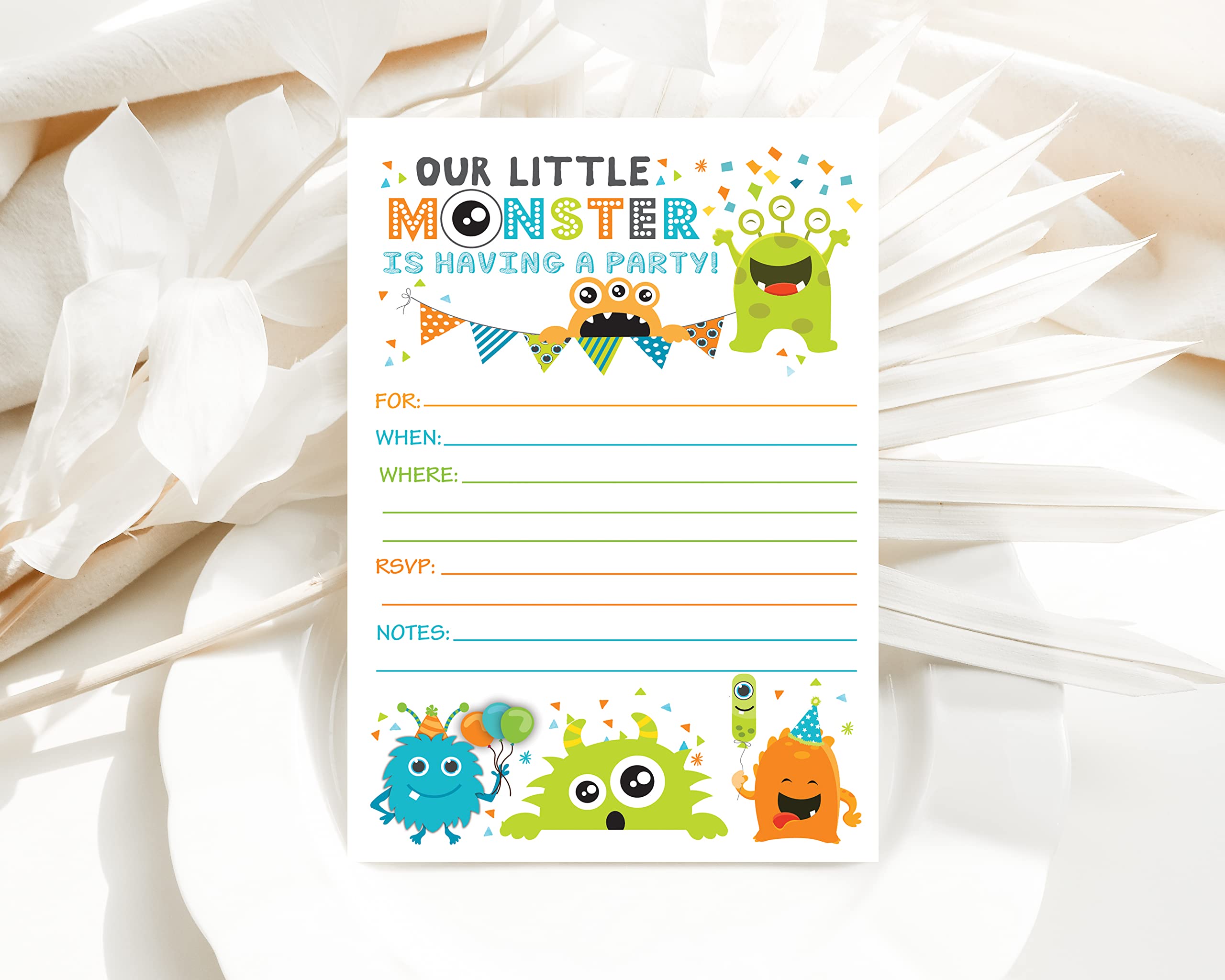 Your Main Event Prints Monster Birthday Invitations - Little Monster Birthday Party Invites - 20 Fill-In Monster Party Invitations With White Envelopes