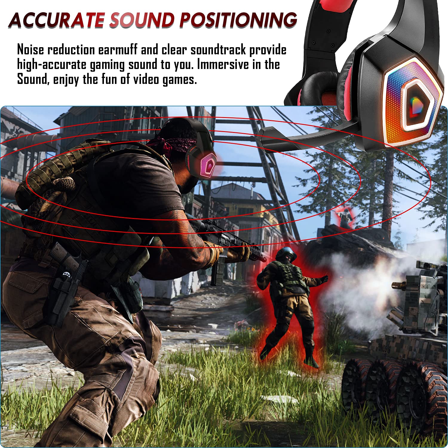 GALOPAR Stereo Gaming Headset for PC, PS4, Xbox One, 3D Surround Sound Headset with Noise Canceling Mic LED Light, Over-Ear Headphones Compatible with PS4, Xbox One, Switch, PC, Mac, Laptop