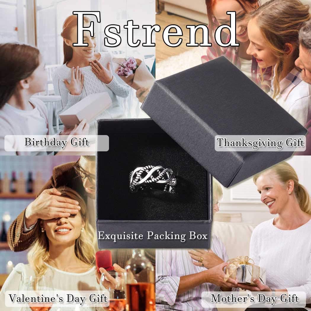 Fstrend Vintage Band Ring Silver Wrap Cross Women's Statement Ring Retro Wave Stainless Steel Adjustable Open Rings Jewelry for Women and Girls
