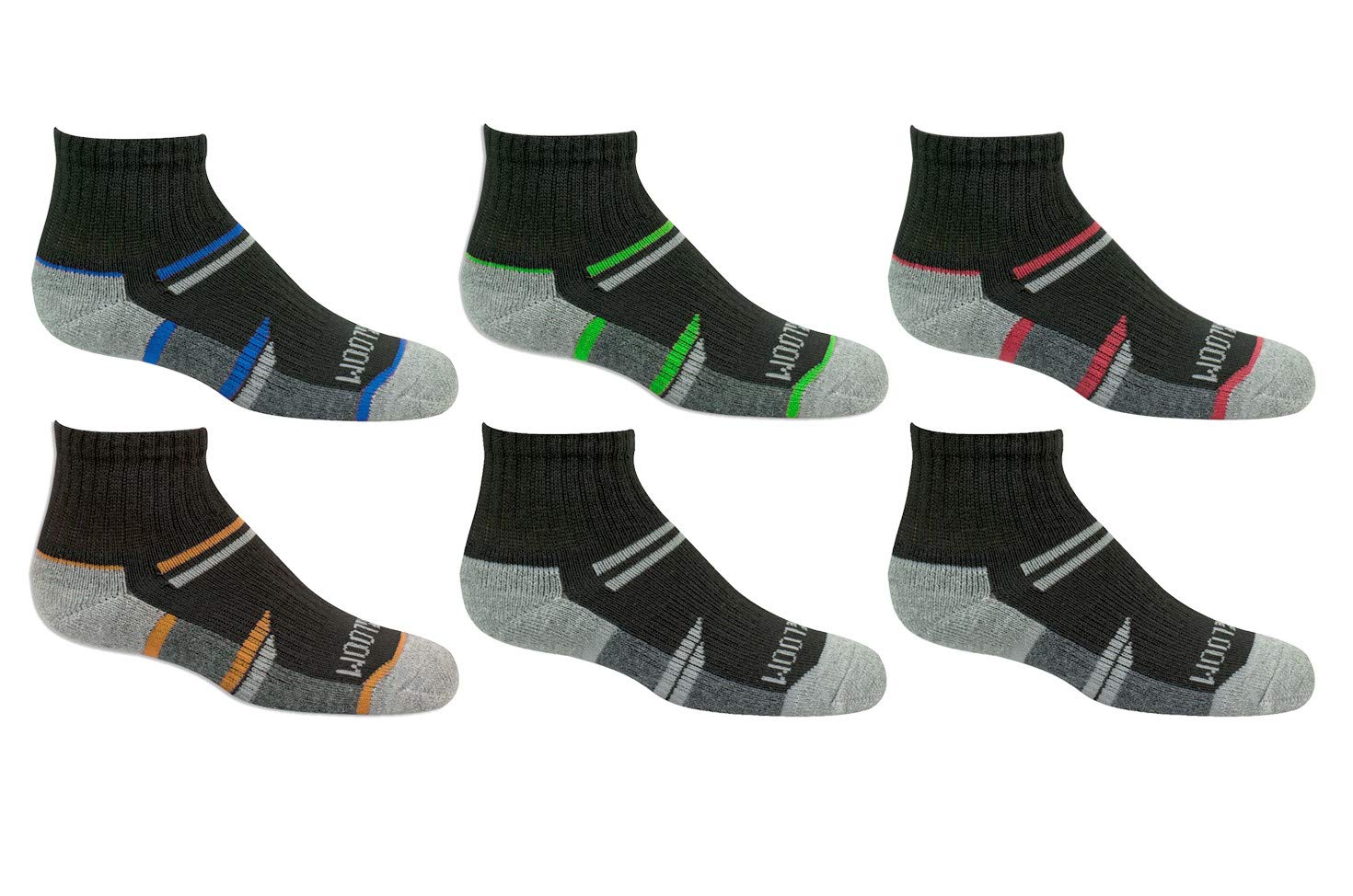 Fruit of the Loom Boys' 6-Pair Half Cushion Ankle Socks, Grey/Multi, Medium (Shoe Size: 9-2.5)